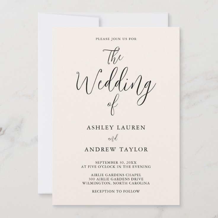 Elegant Cream and Black Wedding Invitation | Zazzle