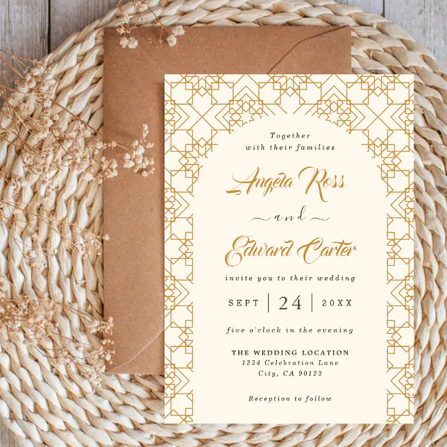 Elegant Cream And Gold Wedding Invitation | Zazzle