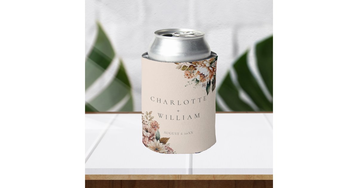 Elegant Cream Autumn Watercolor Flowers Wedding Can Cooler | Zazzle