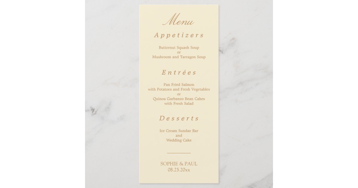 Elegant Cream Beige Wedding Menu | Zazzle
