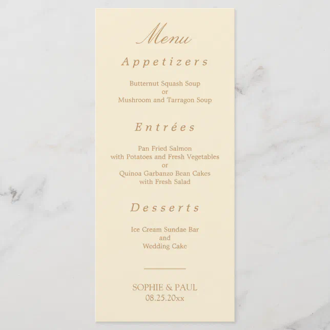 Elegant Cream Beige Wedding Menu | Zazzle