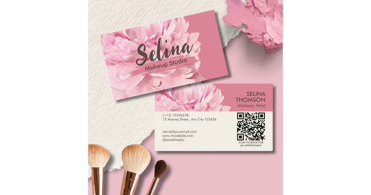 Elegant Cream Blush Pink Floral Makeup Studio Business Card | Zazzle