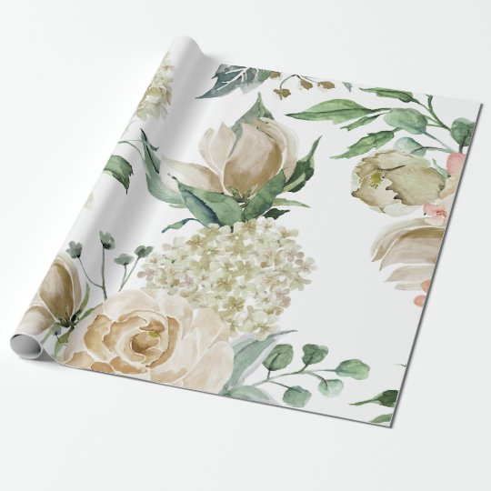 Elegant Cream Floral Botanical Wedding Wrapping Paper | Zazzle.com