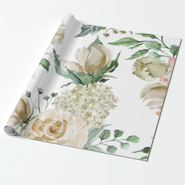Elegant Cream Floral Botanical Wedding Wrapping Paper | Zazzle