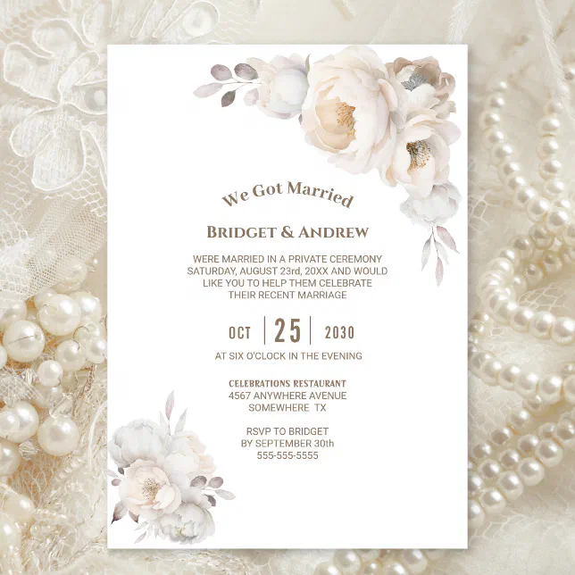 Elegant Cream Floral Wedding Reception Invitation | Zazzle