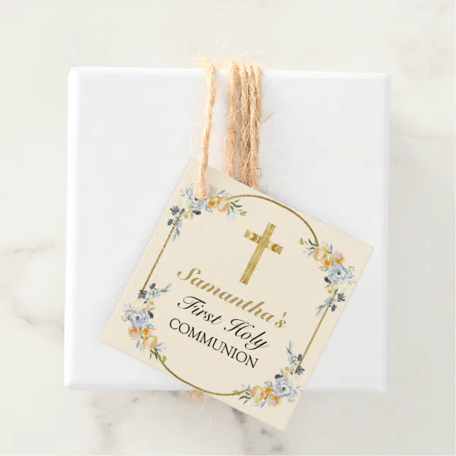 Elegant Cream Girls Floral 1st Holy Communion Favor Tags | Zazzle