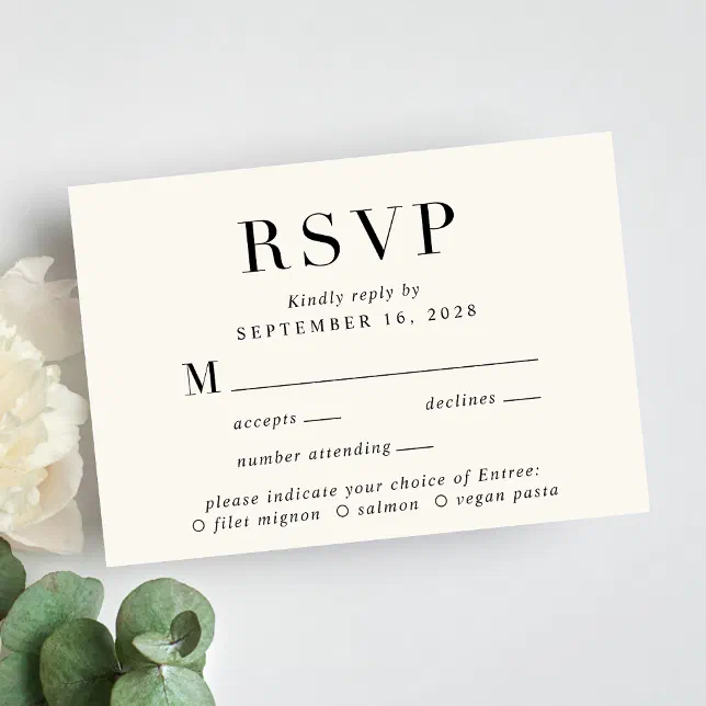 Elegant Cream Menu Choice RSVP Card | Zazzle