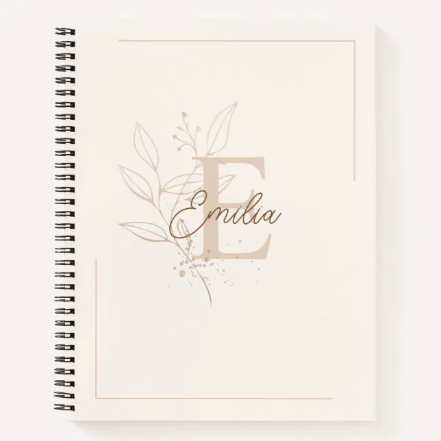 Elegant Cream Personalized Script Monogram Floral Notebook | Zazzle