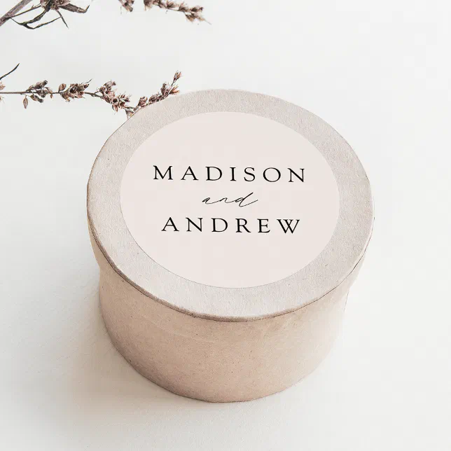 Elegant Cream Personalized Wedding Classic Round Sticker | Zazzle