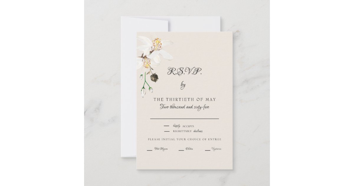 Elegant Cream White Floral Dinner Script RSVP | Zazzle
