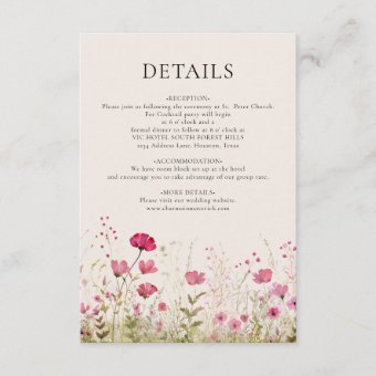 Elegant Creamy Wild Flower Wedding Enclosure Card | Zazzle