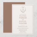 Elegant Crest Mocha Brown Modern Wedding Invitation | Zazzle