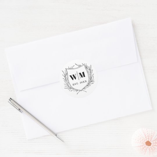 Elegant Crest Monogram Wedding Classic Round Sticker | Zazzle.com