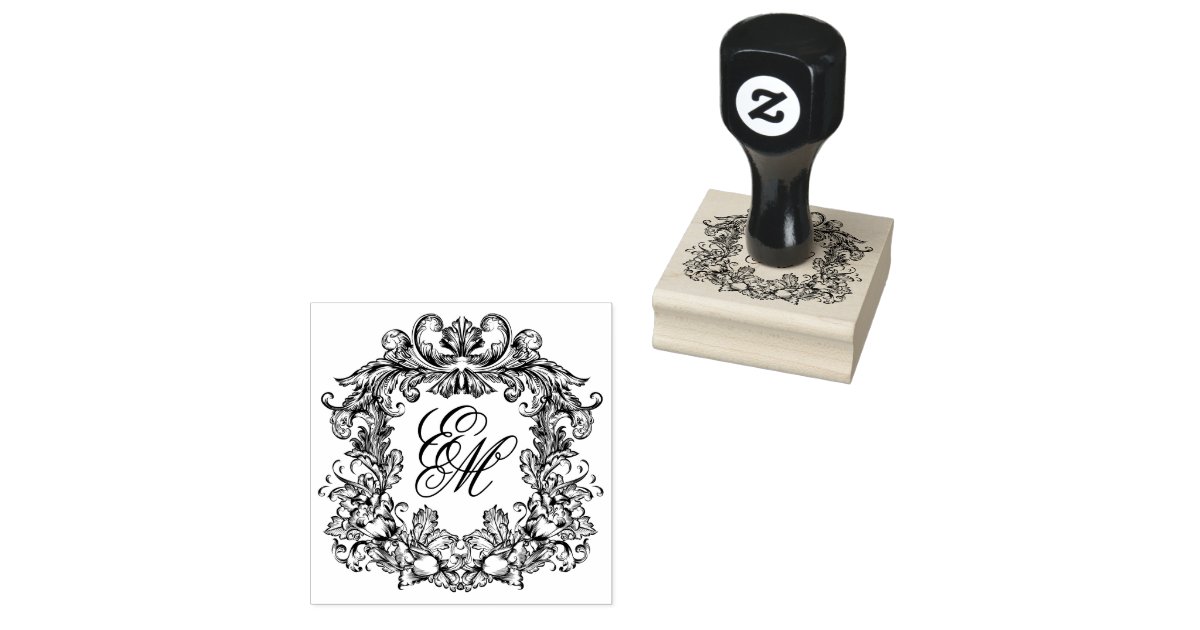 Elegant Crest Wedding Monogram Rubber Stamp | Zazzle