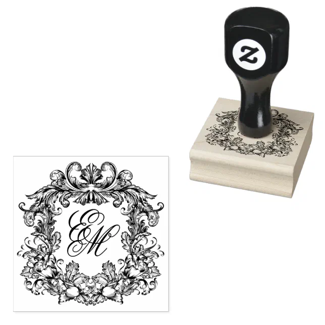 Elegant Crest Wedding Monogram Rubber Stamp | Zazzle