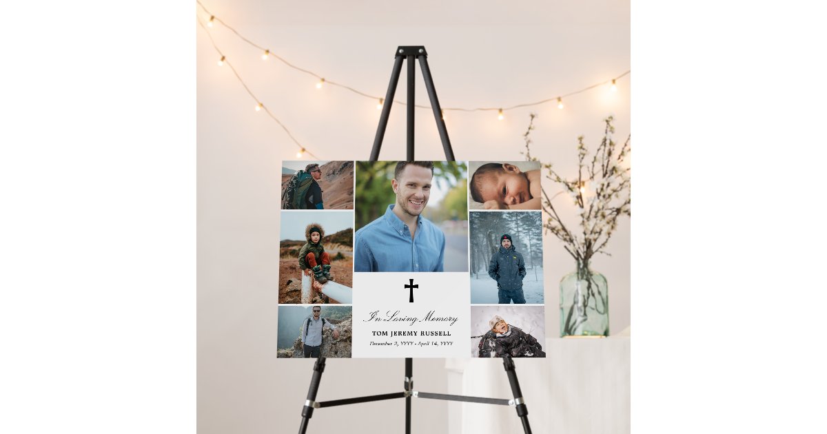 Elegant Cross 7 Photo Collage In Loving Memory Foam Board | Zazzle