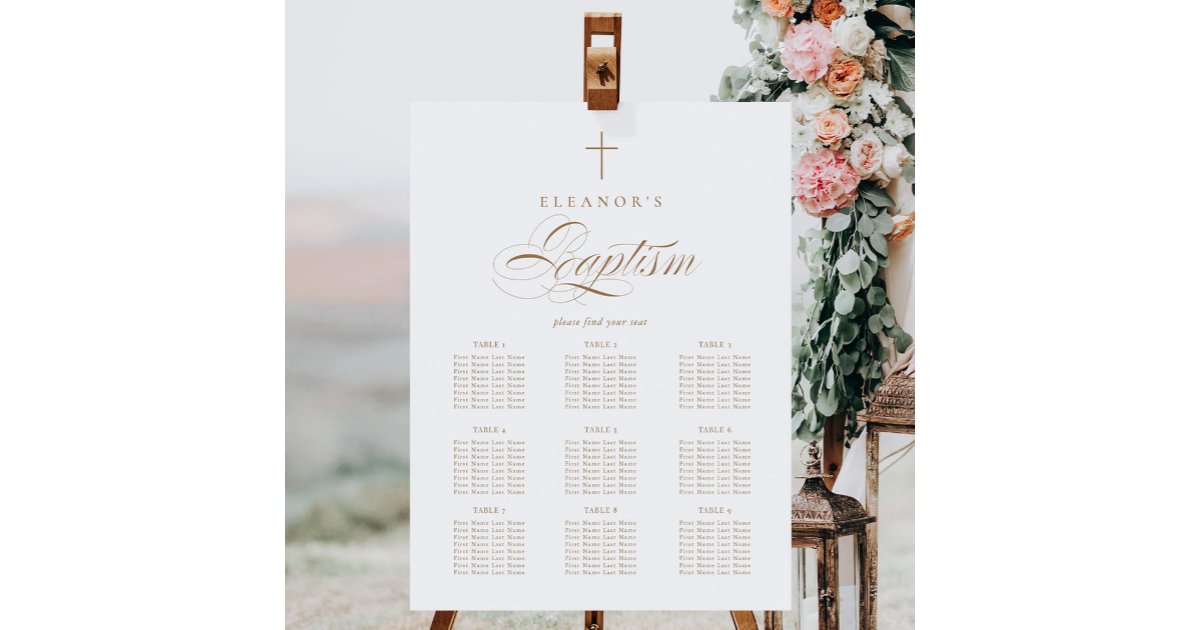 Elegant Cross Calligraphy Baptism Seating Chart Foam Board | Zazzle