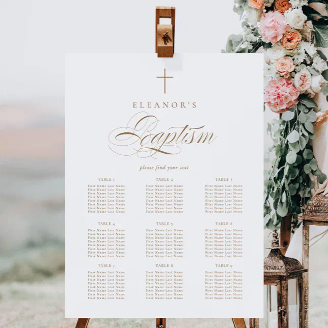Elegant Cross Calligraphy Baptism Seating Chart Foam Board | Zazzle