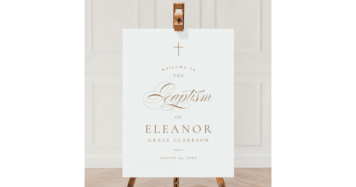 Elegant Cross Calligraphy Baptism Welcome Sign | Zazzle