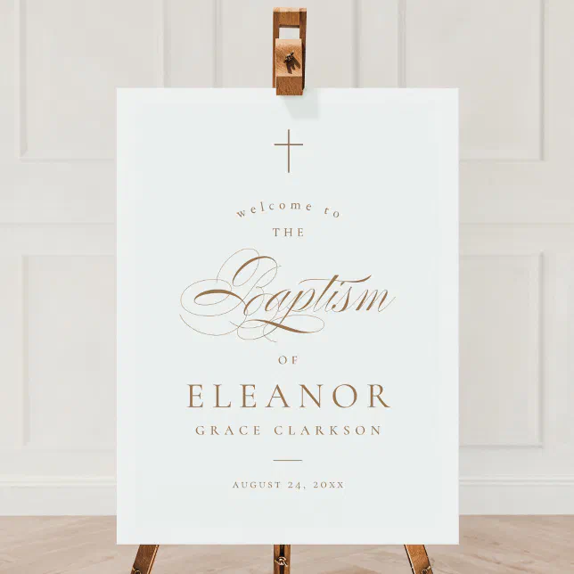 Elegant Cross Calligraphy Baptism Welcome Sign | Zazzle