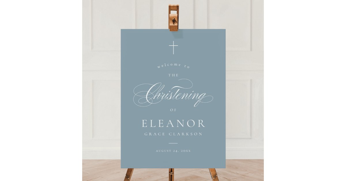 Elegant Cross Calligraphy Christening Welcome Sign | Zazzle