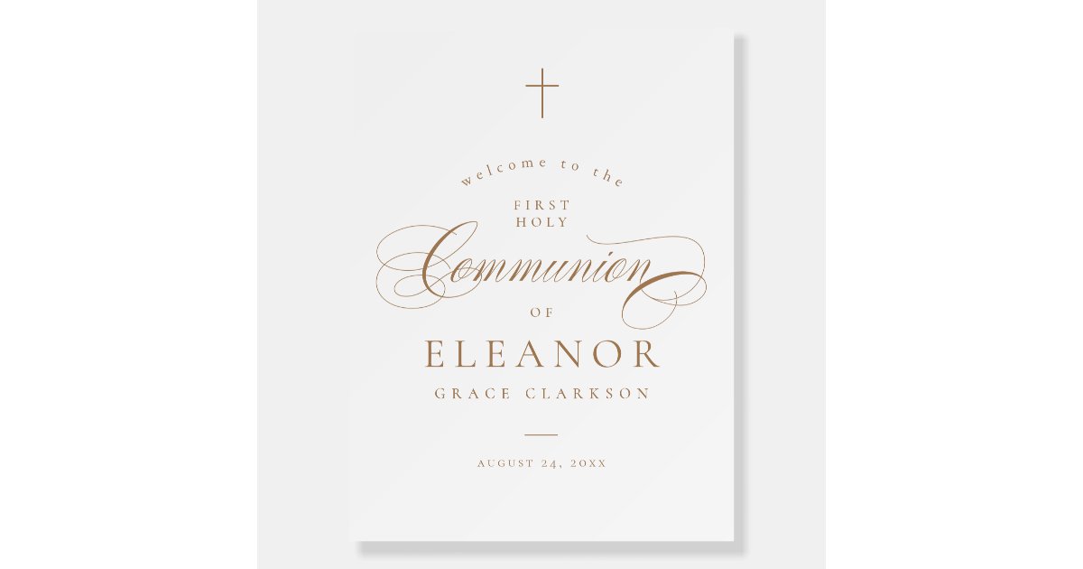 Elegant Cross Calligraphy Communion Welcome Sign | Zazzle