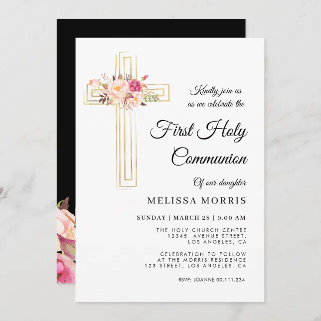 elegant cross first holy communion invitation | Zazzle