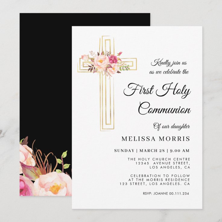 elegant cross first holy communion invitation | Zazzle