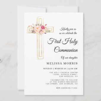 elegant cross first holy communion invitation | Zazzle