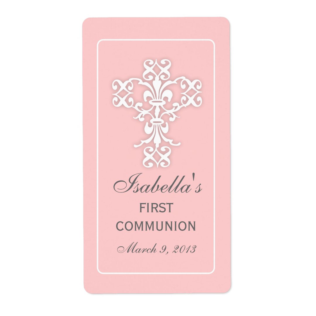 Elegant Cross in Pink Favor Sticker Label | Zazzle