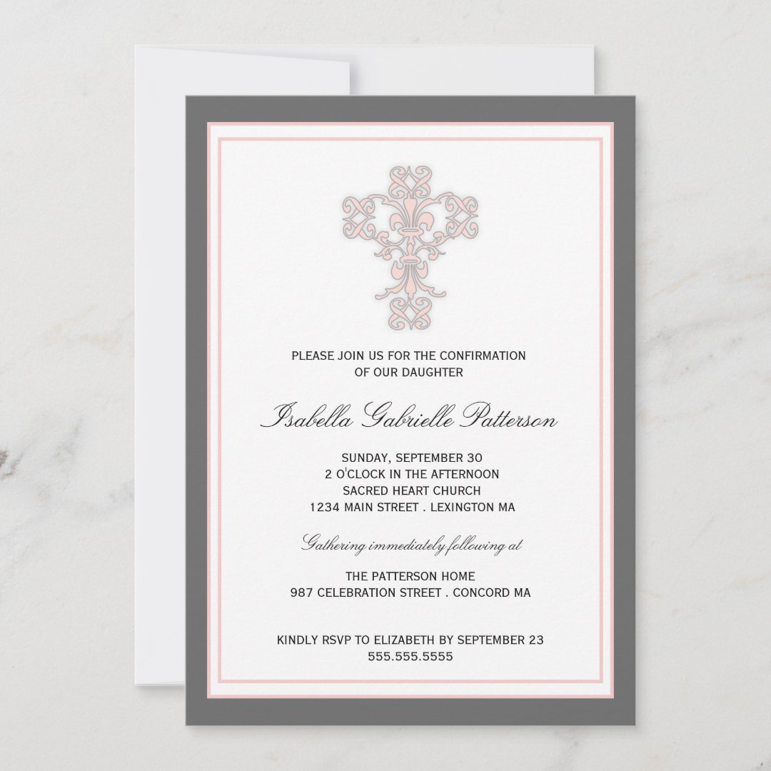Elegant Cross Pink Girl First Communion Invitation | Zazzle