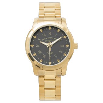 Elegant Cross Retirement Commemorative Black Gold Watch | Zazzle