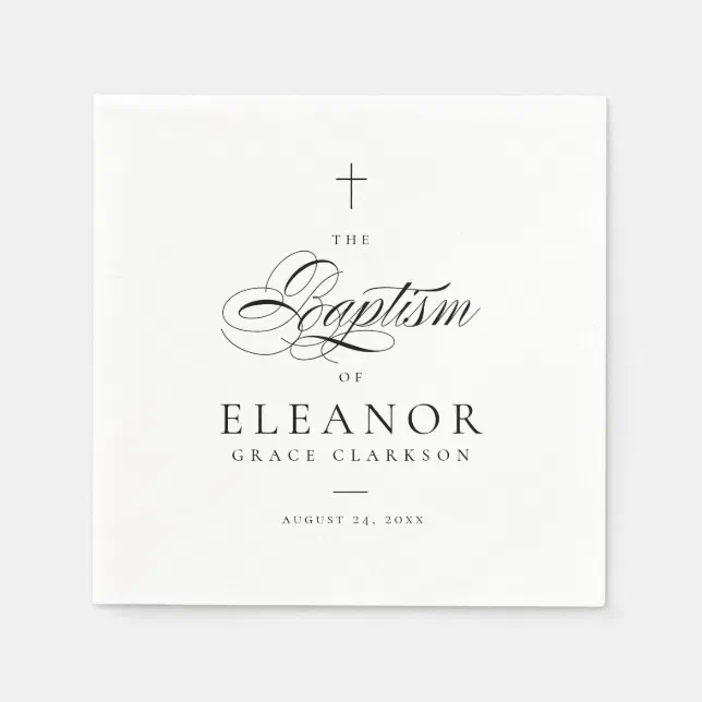 Elegant Cross Script Calligraphy Baptism Napkins | Zazzle