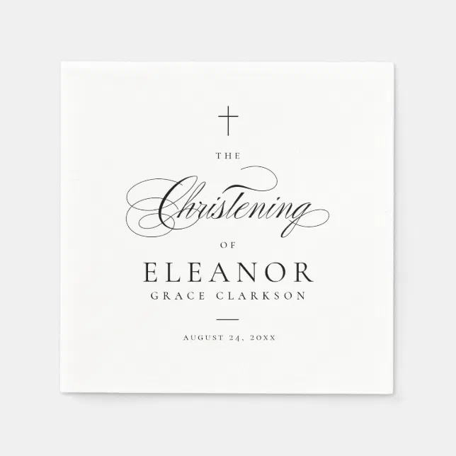 Elegant Cross Script Calligraphy Christening Napkins | Zazzle