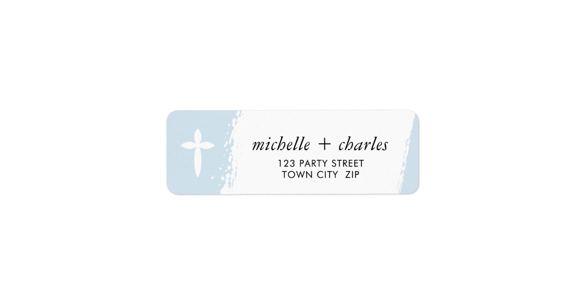 ELEGANT CROSS stylish brush stroke baby boy blue Label | Zazzle