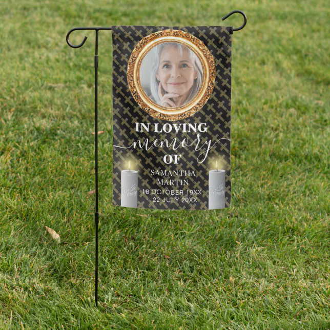 Elegant Crosses Golden Frame Grave Memorial Garden Flag | Zazzle