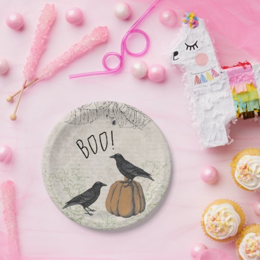 Elegant Crow Halloween Paper Plates | Zazzle