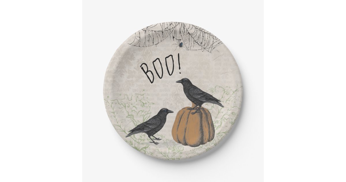 Elegant Crow Halloween Paper Plates | Zazzle