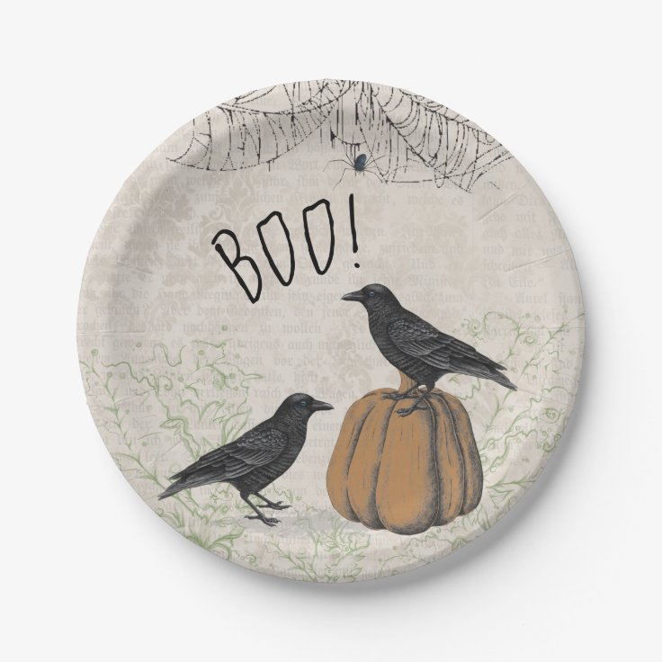 Elegant Crow Halloween Paper Plates | Zazzle