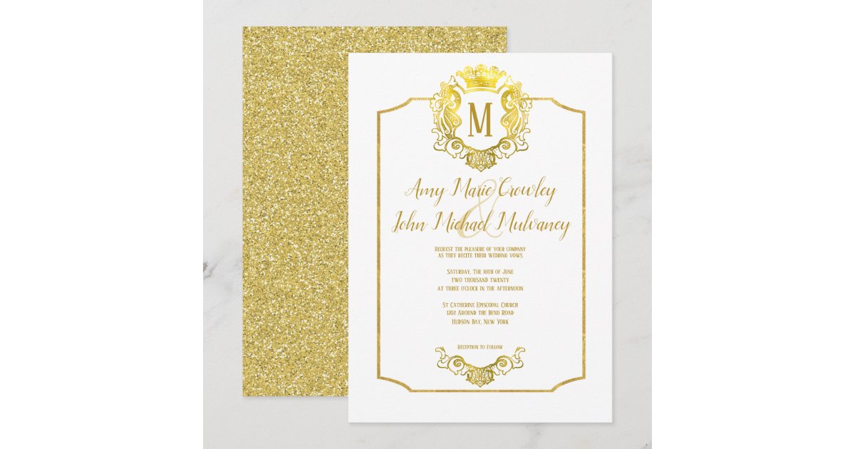 Elegant Crown Gold Royal Crest Wedding Invitation | Zazzle
