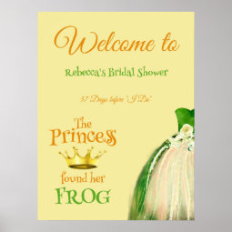 Elegant Crown Princess Frog Bridal Shower Welcome Poster | Zazzle