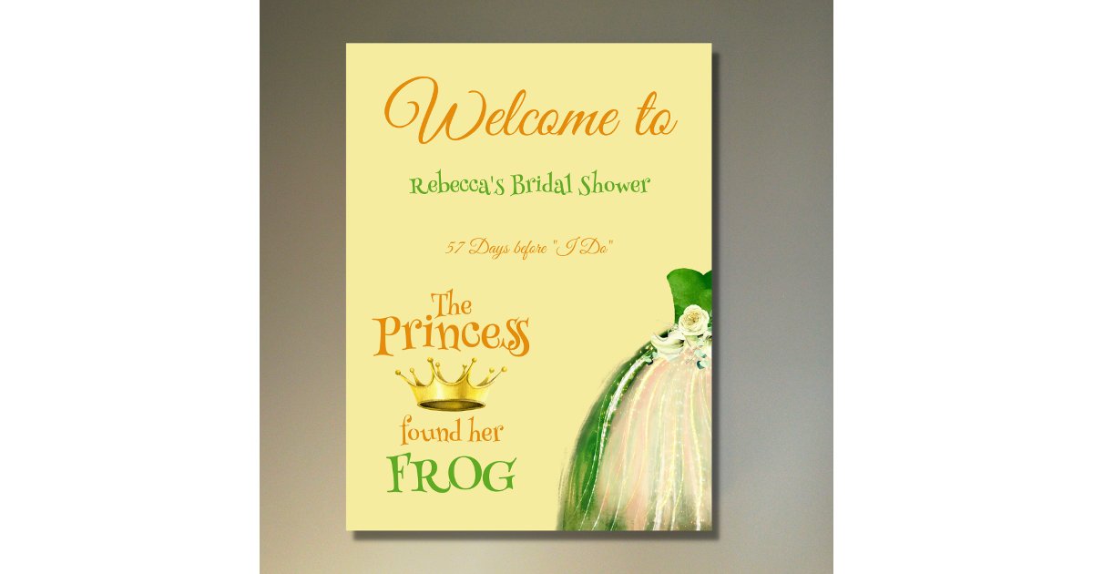 Elegant Crown Princess Frog Bridal Shower Welcome Poster | Zazzle