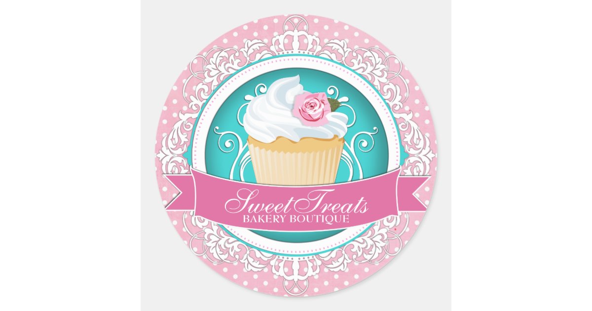 Elegant Cupcake Bakery Box Stickers | Zazzle