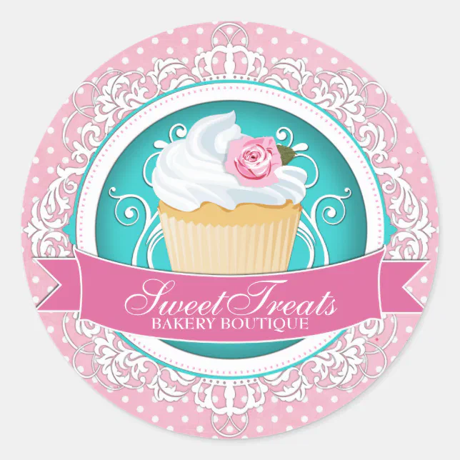 Elegant Cupcake Bakery Box Stickers | Zazzle