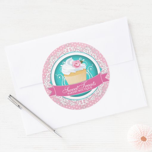 Elegant Cupcake Bakery Box Stickers | Zazzle