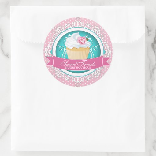 Elegant Cupcake Bakery Box Stickers | Zazzle