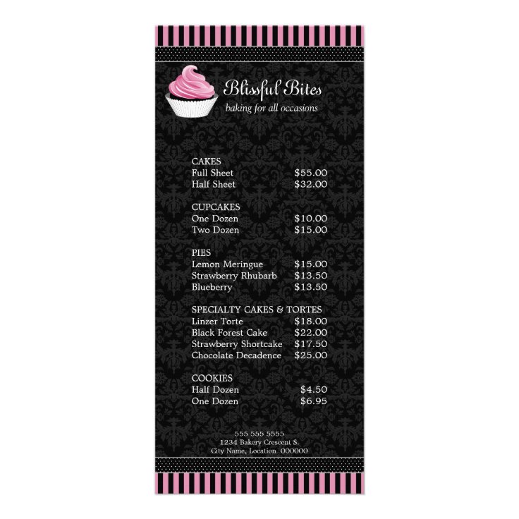 Elegant Cupcake Bakery Menu Price List | Zazzle