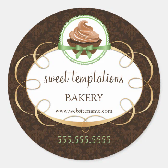 Elegant Cupcake Bakery Packaging Classic Round Sticker | Zazzle