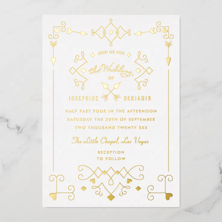 Elegant Cupid Arrows Hearts Las Vegas Gold Foil Invitation | Zazzle
