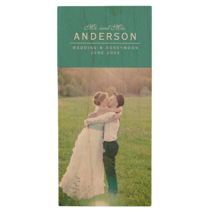 Elegant Cursive Mr and Mrs Name Wedding Photo Wood Flash Drive | Zazzle